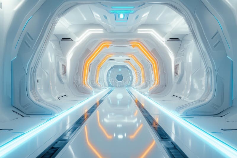 Futuristic Hallway with Glowing Lights in a Sleek, Modern Setting Stock ...