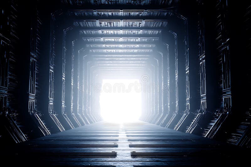 Futuristic Hallway Leading Toward a Bright Light Stock Photo - Image of ...