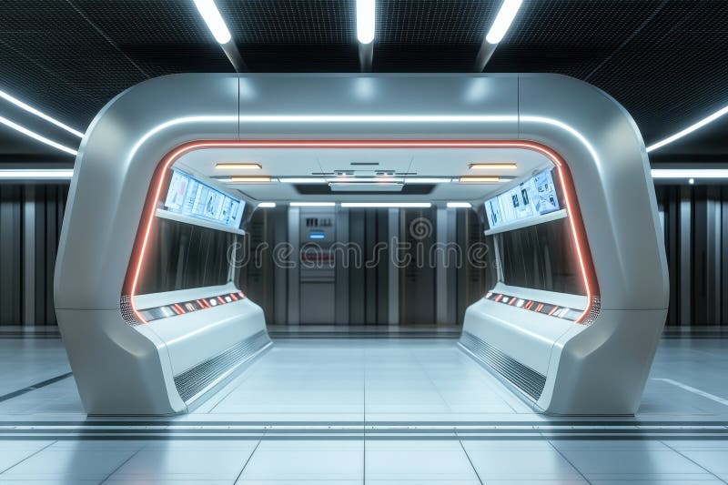 Futuristic Hallway in a Modern High-tech Facility with Illuminated ...