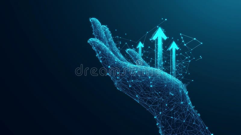 A Digital Hand Reaching Out with Upward Arrows Representing Growth and ...
