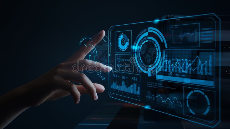 Futuristic Hand Gesture Control on Holographic Digital Interface Stock ...