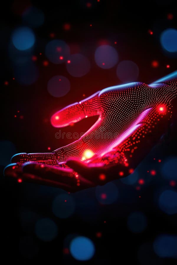 A Futuristic Hand with Glowing, Digital Patterns, Illuminated ...