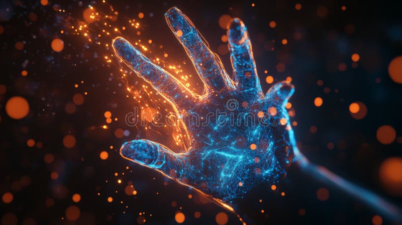 Futuristic Hand with Glowing Neural Network Sparks Stock Photo - Image ...