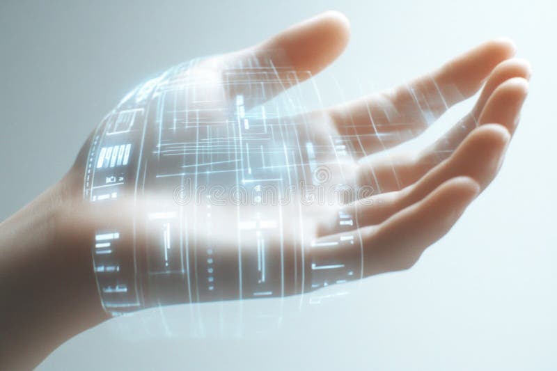Futuristic Hand with Holographic Interface: Technology Meets Human ...