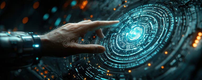 Futuristic Hand Interacting with a Digital Glowing Interface Stock ...