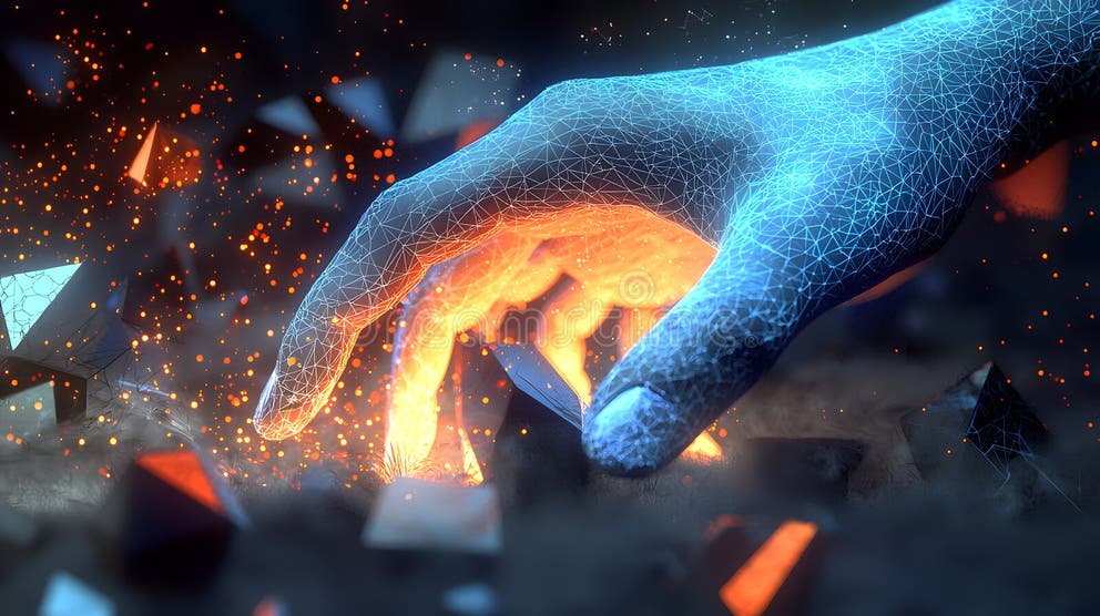 Futuristic Hand Interacting with Digital Shards Stock Image - Image of ...
