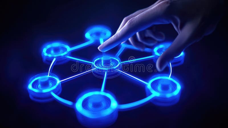 A Futuristic Hand Interacting with a Glowing Digital Network ...