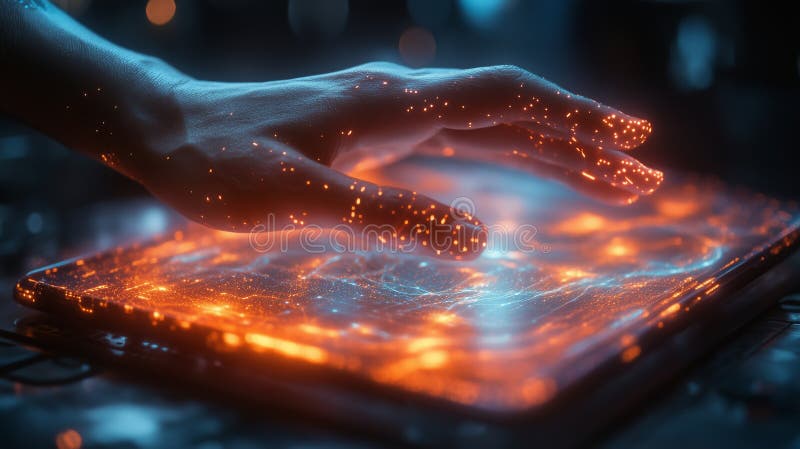 Futuristic Hand Interacting with a Glowing Stock Image - Image of ...