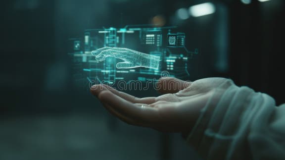 Futuristic Hand Interacting with Holographic Interface Stock Image ...