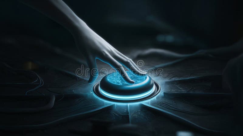 Futuristic Hand Pressing Glowing Button Interface; High Quality Image ...