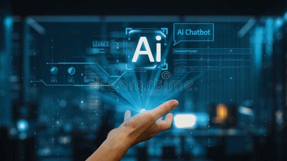 Futuristic Hand Reaching for AI Chatbot Interface with Digital ...