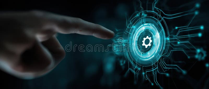 The Futuristic Hand Reaching for a Digital Gear Interface in a Tech ...