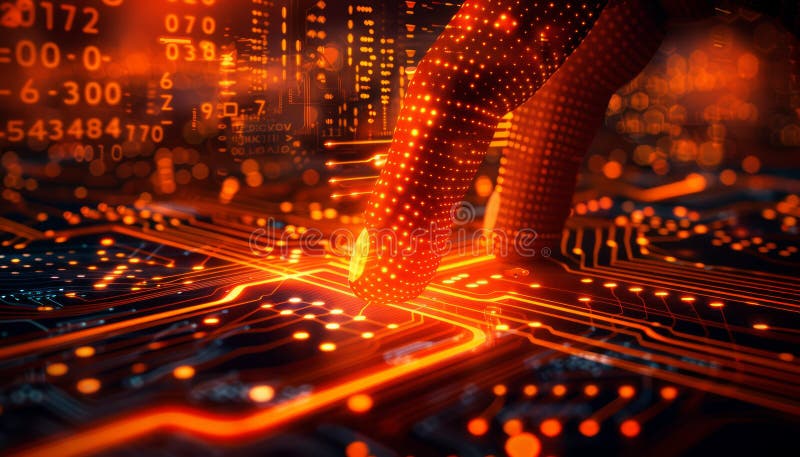 Futuristic Hand Touching Digital Circuit Board Technology Integration ...