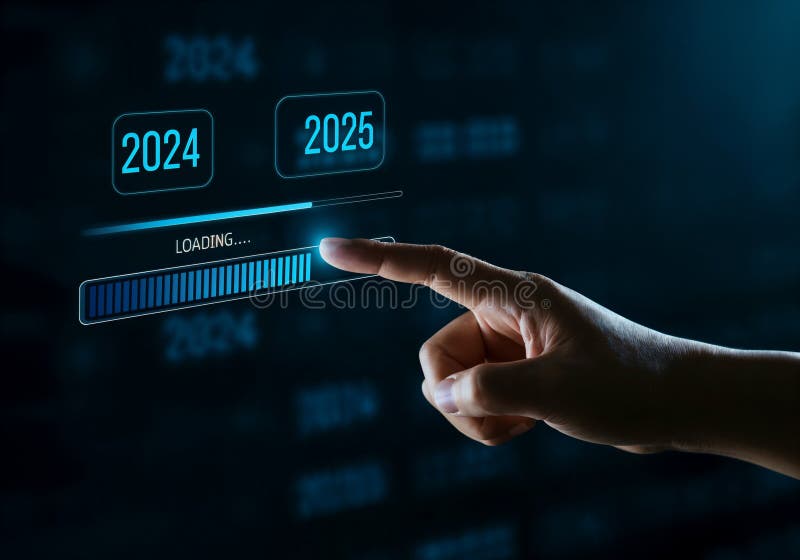 Futuristic Hand Touching Digital Timeline 2024 To 2025. Technology ...