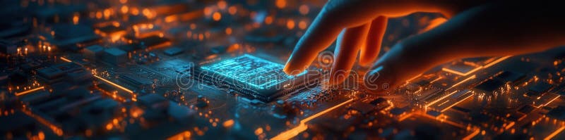 Futuristic Hand Touching Holographic Chip with Cityscape at Night ...