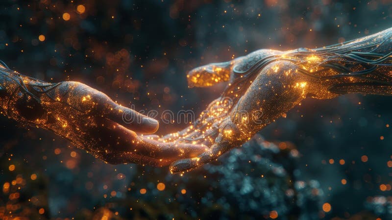 Futuristic Hands Connected with Glowing Particles, Generative AI Stock ...