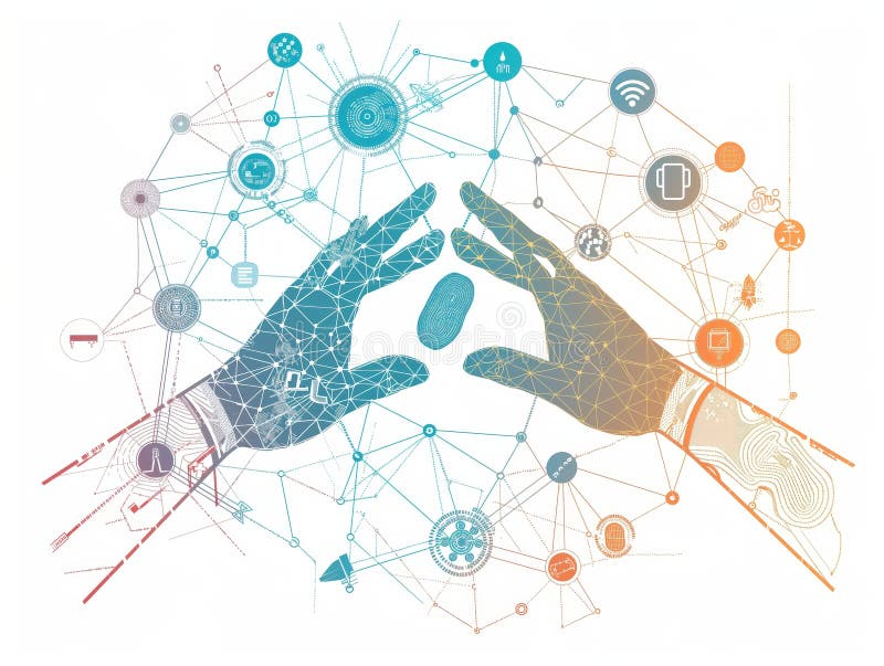 Futuristic Hands Connecting in Digital Network Stock Image - Image of ...