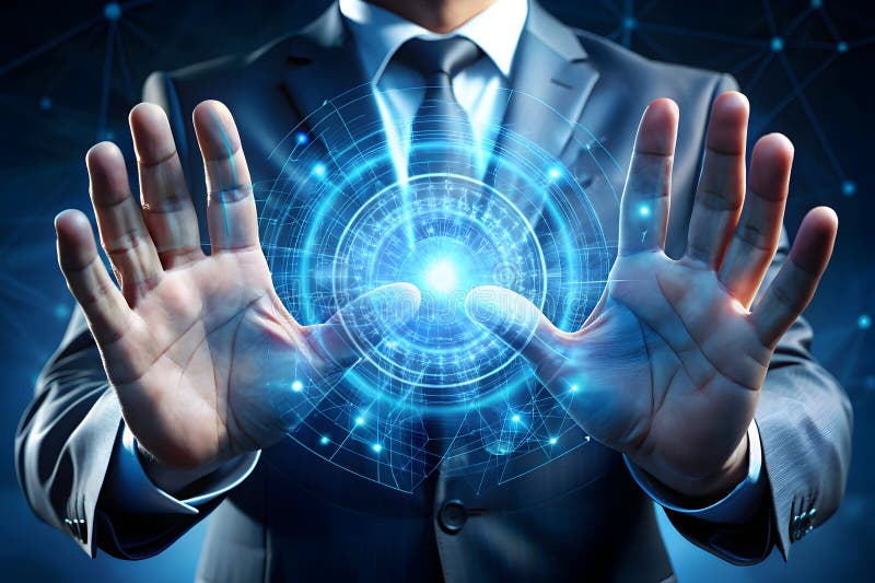 Futuristic Hands Integrated with Technology Stock Illustration ...