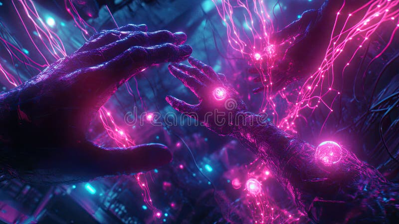 Futuristic Hands Reaching with Glowing Energy Connection Stock ...
