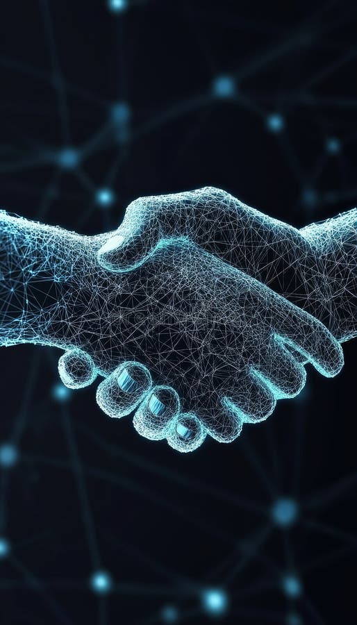 A Futuristic Handshake Complex Digital Wireframe Structures ...