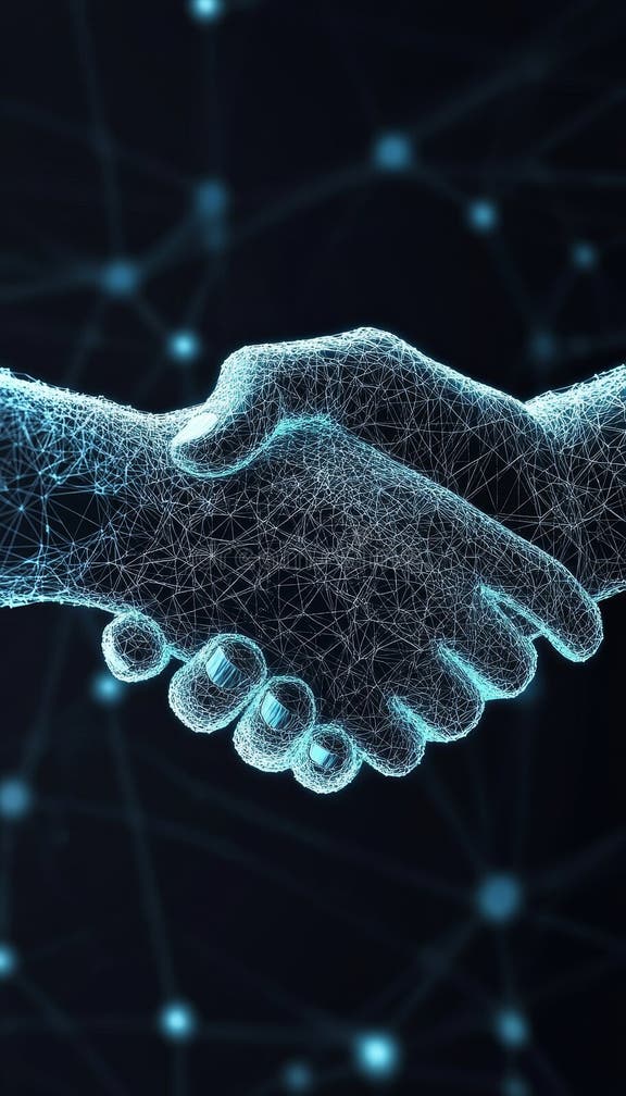 A Futuristic Handshake Complex Digital Wireframe Structures ...