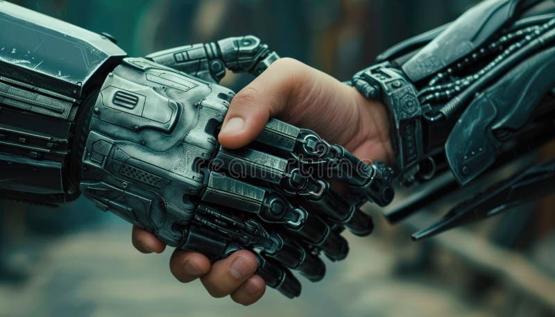 Handshake Symbolizes Bond between Robots and Humans, Showing Alliance ...