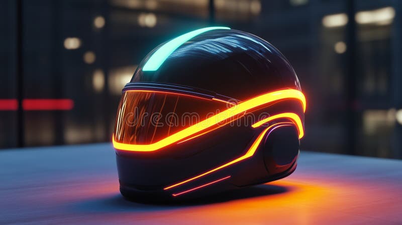 Futuristic Hard Hat: Neon Glow Safety Gear Stock Image - Image of ...