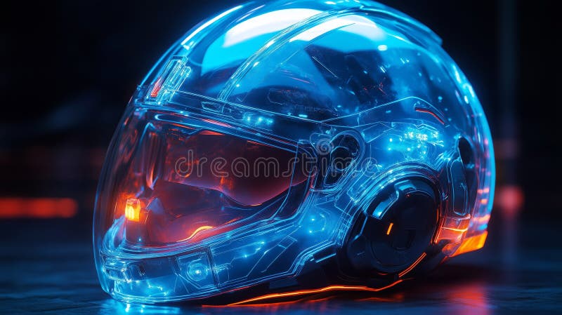 Futuristic Hard Hat: Neon Glow Safety Gear Stock Photo - Image of ...