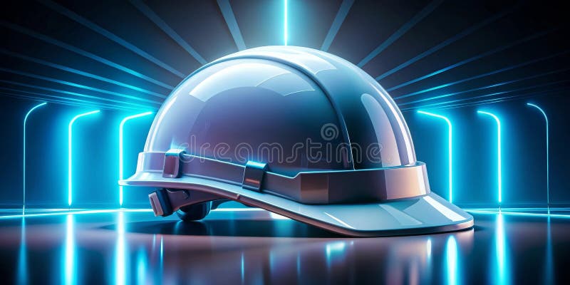 Futuristic Hard Hat in a Neon-lit Industrial Setting. Generative AI ...