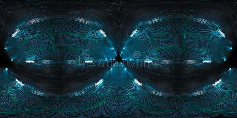 Futuristic Hdri Interior Corridor with Neon Lights on Panel Walls. 360 ...