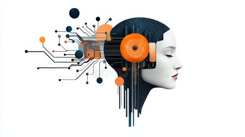 Futuristic Head with Circuits and Headphones Stock Illustration ...