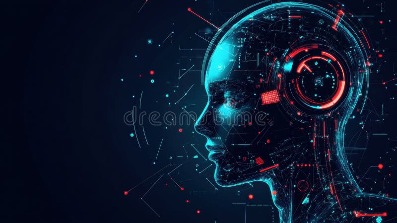 A Futuristic Head with a Futuristic Face and Headphones Stock ...