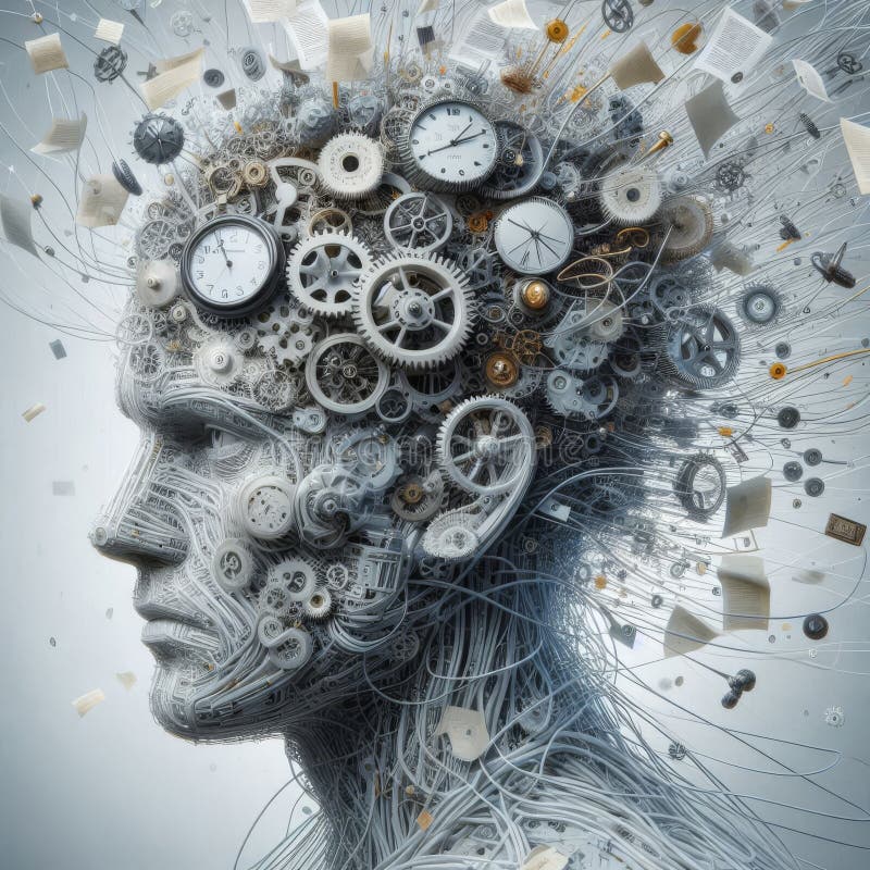 Futuristic Head with Gears and Clocks Symbolizing Artificial ...