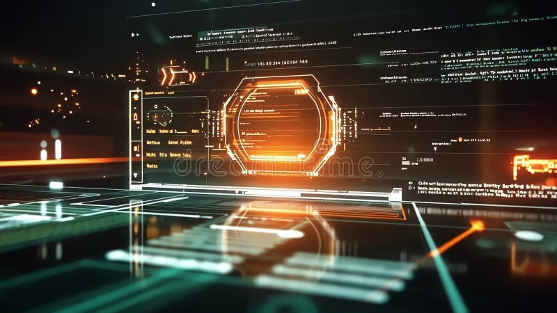 Futuristic Head Up Display Showing Programming Code in Virtual Reality ...