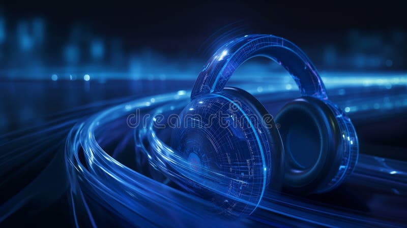 Futuristic Headphones with Digital Blue Light Trails Stock Photo ...