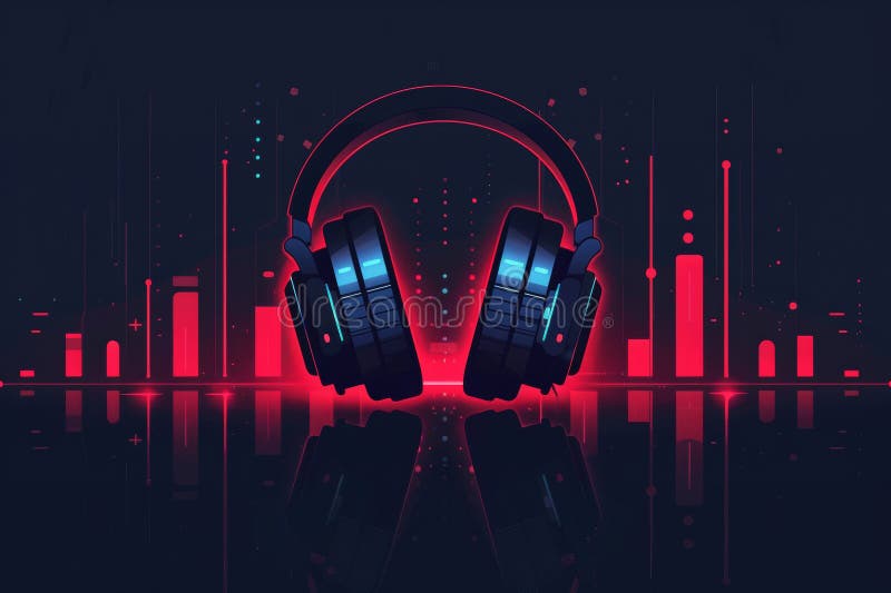 Futuristic Headphones with Neon Equalizer in Dark Digital Setting for ...