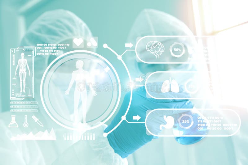 Futuristic Health Icon with Doctor Working in Laboratory Stock Photo ...