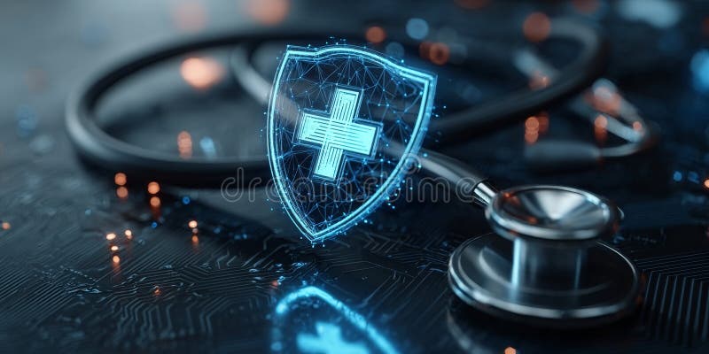 Futuristic Healthcare Network Shield Featuring Innovative Telehealth and Secure Patient Data ...