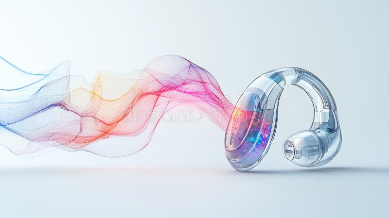 Futuristic Hearing Aid Device Emitting Colorful Sound Waves. Generative ...