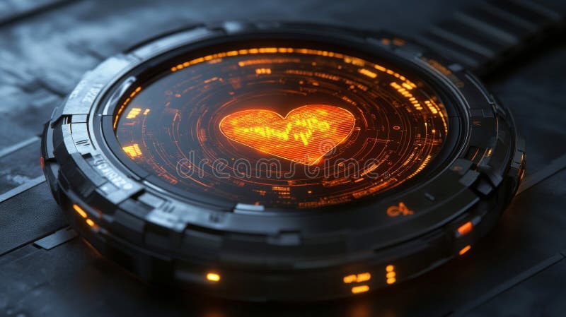 Futuristic Heart Display Glowing Orange Digital Interface Stock ...