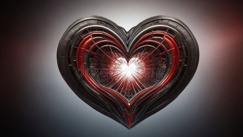 Futuristic Heart with Mechanical Design and Radiant Core, Representing Technology and Emotion ...