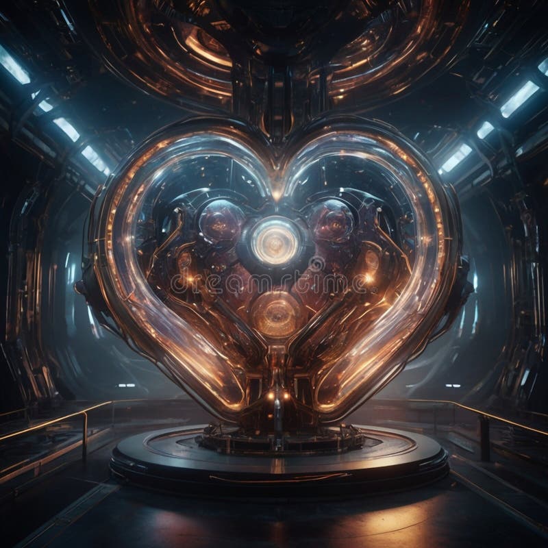 Futuristic Heart-Shaped Machine with Glowing Internal Mechanisms Stock ...
