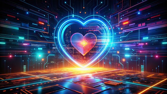 Futuristic Heart Symbol Illuminates Advanced Interface a Blend of ...