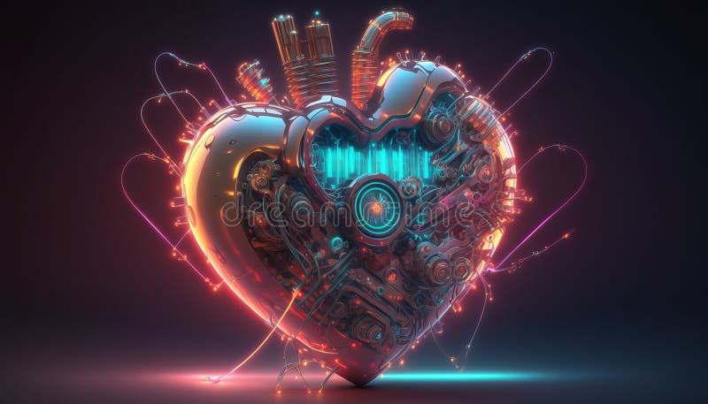 Futuristic Heart Valentines Day AI Generated Stock Illustration - Illustration of template ...