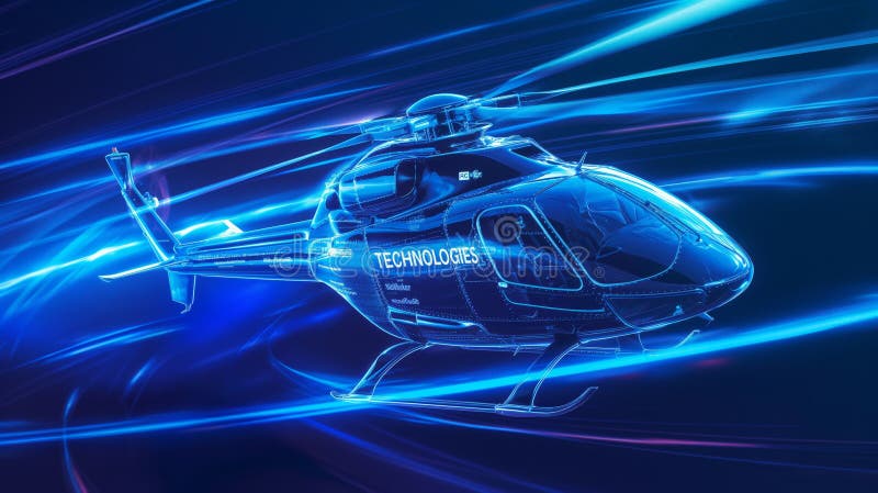 Futuristic Helicopter with Blue Neon Lights Stock Photo - Image of ...