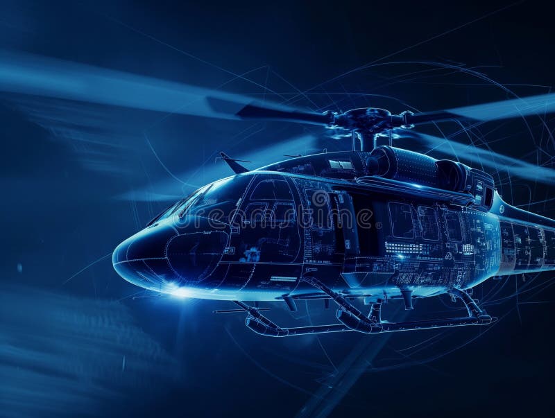 Futuristic Helicopter in Digital Blue Stock Photo - Image of flight ...
