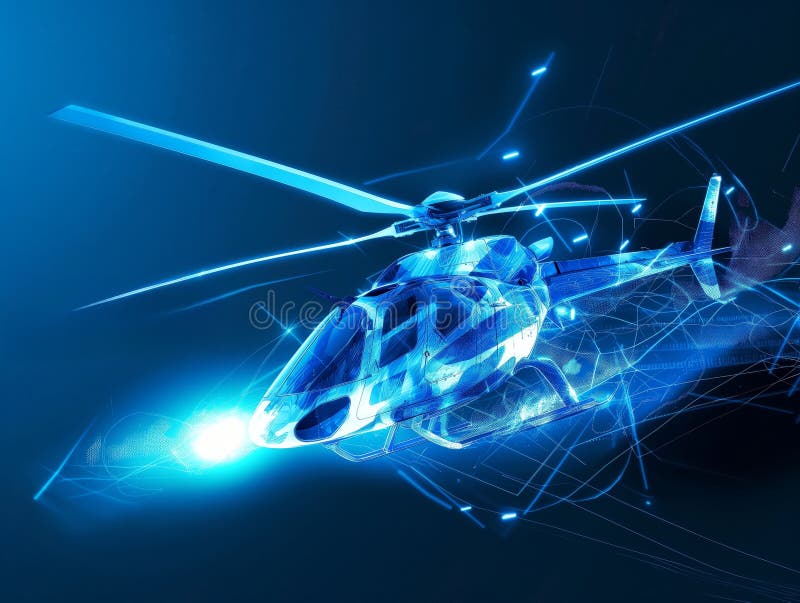 Futuristic Helicopter in Neon Blue Light Stock Image - Image of glowing ...