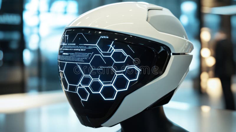 Futuristic Helmet Design with Digital Interface and Hexagonal Patterns ...
