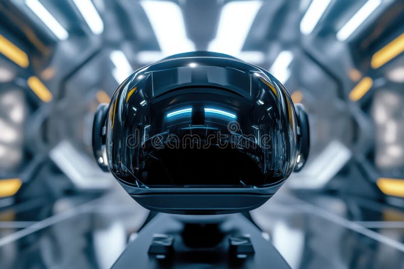 Futuristic Helmet Design Displayed in a Sleek, High-tech Environment ...