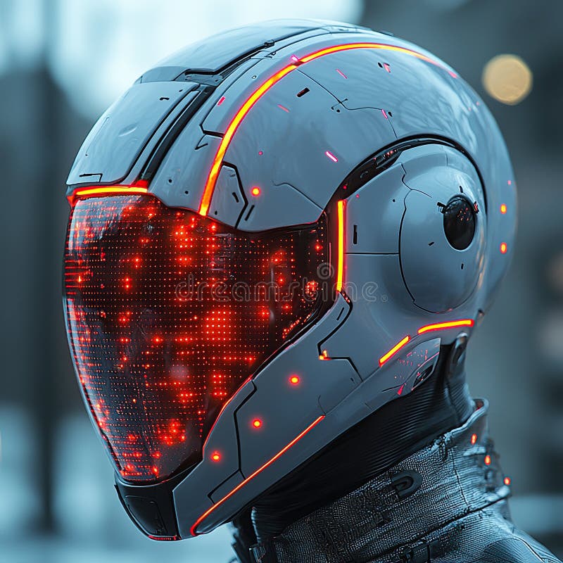 Futuristic Helmet with Glowing Red Display Offering a Glimpse into a ...